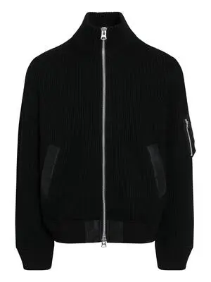Sacai Fisherman Wool Knit Zip-up Cardigan - Black