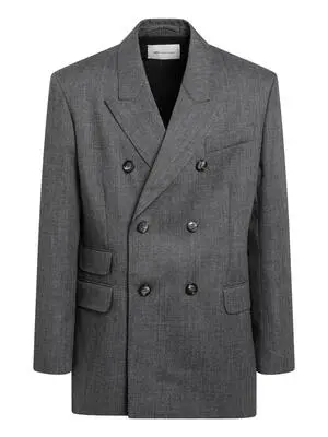 AMI Paris Double-breasted Carbon Grey Virgin Wool Blazer - Gray