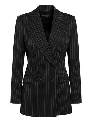 Dolce & Gabbana Double-breasted Virgin Wool Pinstripe Blazer - Black