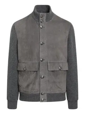 Brunello Cucinelli Brunello Cucinelli Suede And Cashmere High Neck Jacket Gray