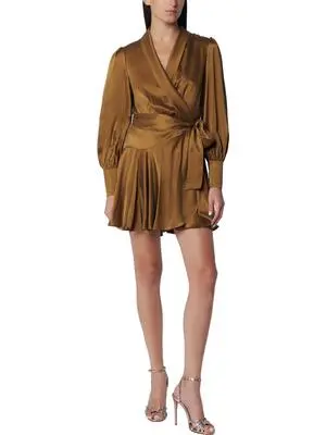 Zimmermann Khaki Silk Wrap Mini Dress - Green