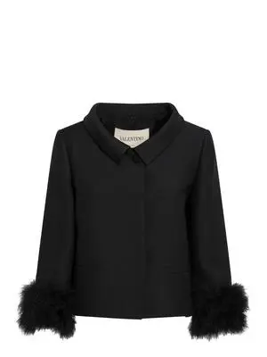Valentino Garavani Virgin Wool And Silk Jacket With Fur Cuffs - Black