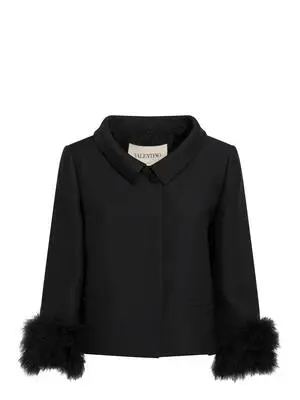 Valentino Garavani Virgin Wool And Silk Jacket With Fur Cuffs - Black