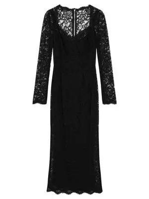 Dolce & Gabbana Floral Lace Midi Dress - Black