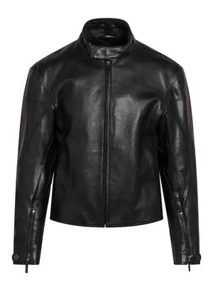 Gucci Leather Biker Jacket With Web Detail - Black