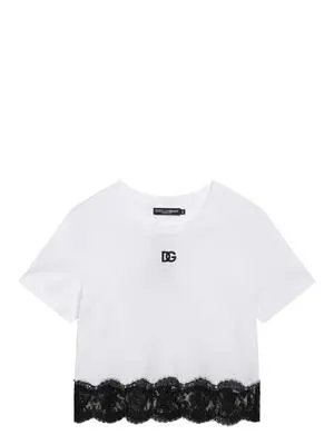 Dolce & Gabbana Jersey T-shirt With Lace Trim - White