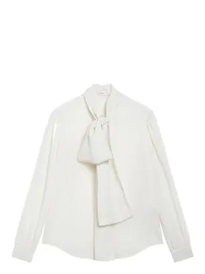 Saint Laurent Silk Lavallière-neck Blouse - Gray