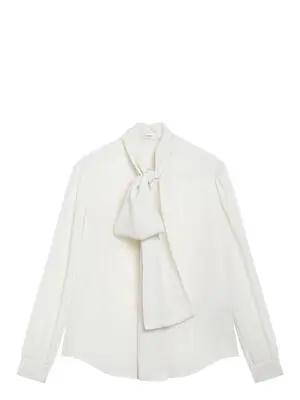 Saint Laurent Silk Lavallière-neck Blouse - Gray