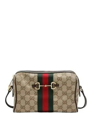 Gucci Small Horsebit Web Camera Bag In Vintage Sand Fabric - Cream