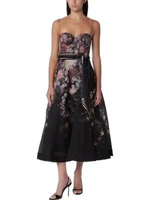 Zimmermann Valiant Floral Corset Midi Dress - Black