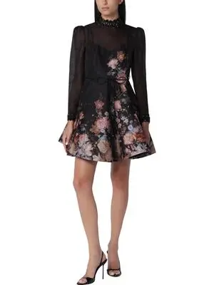 Zimmermann Valiant Floral Embroidered Silk And Linen Mini Dress - Black