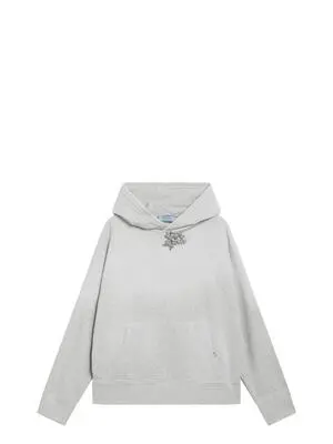 Prada Marble Cotton Hoodie With Jewel Brooch - Cream