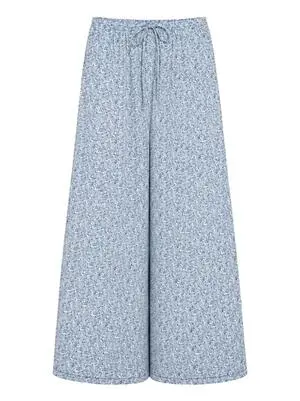MONTCE Petite Fleur Drawstring Wide-leg Pant - Blue