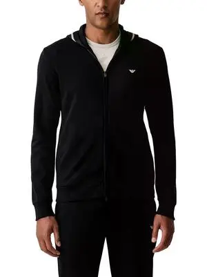 Emporio Armani Logo-embroidered Zip-up Hoodie - Black