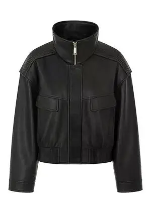 SELF-PORTRAIT Faux-leather Bomber Jacket With High Neck - Black
