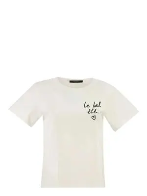 Max Mara Slogan Print Cotton T-shirt - White