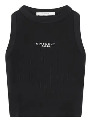 Givenchy Cotton Cropped Tank Top With Paris Print - Black