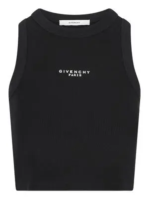 Givenchy Cotton Cropped Tank Top With Paris Print - Black