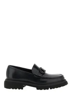 FERRAGAMO Cocoon Loafers With Gancini Detail - Black