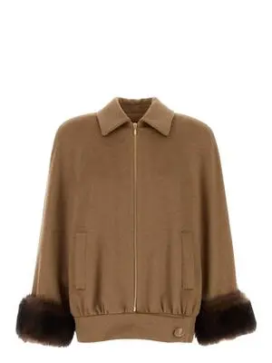 VALENTINO VALENTINO GARAVANI Textured Fur Cuffed Zip-Up Jacket