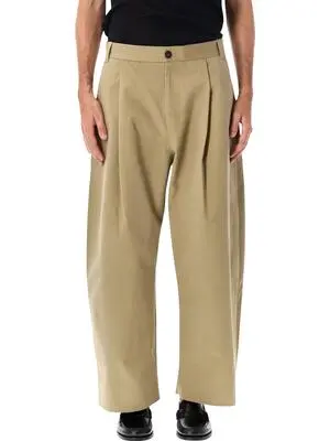 Studio Nicholson Pleated Wide-leg Cotton Trousers - Marrone