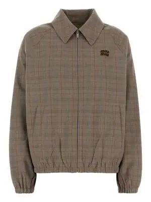 Miu Miu Miu Miu Embroidered Wool Checked Bomber Jacket Checked