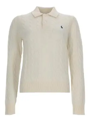 Polo Ralph Lauren Polo Ralph Lauren Wool-Cashmere Cable Knit Polo Sweater Ivory