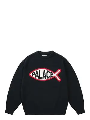 PALACE Fish Motif Knit Pullover - Black