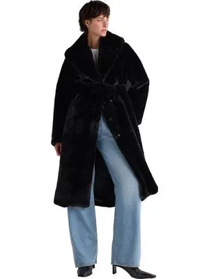 Quince Quince Faux Fur Maxi Wrap Coat Black