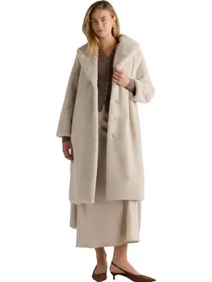 Quince Quince Faux Fur Maxi Wrap Coat Latte