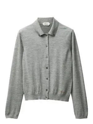 Versace Virgin Wool Collared Button-down Cardigan - Grey