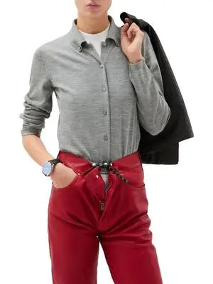 Versace Virgin Wool Collared Button-down Cardigan - Grey