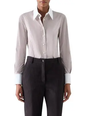Akris Stretch Cotton Microstripe Shirt - Espresso-cream