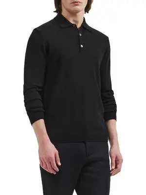 Bugatchi Merino Wool Polo Sweater - Black