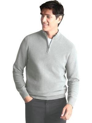 CHARLES TYRWHITT Charles Tyrwhitt Honeycomb Cotton Zip Neck Sweater