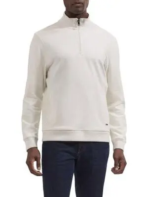Bugatchi Quarter-zip Pullover Mock Neck Knit - Chalk