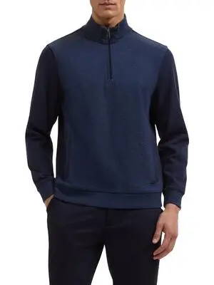 Bugatchi Quarter-zip Pullover Mock Neck Knit - Navy