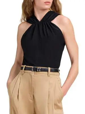 A.L.C. Elouise Ruched V-neck Sleeveless Top - Black