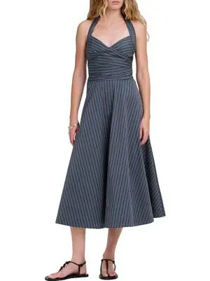 A.L.C. Magnolia Striped Halter Midi Dress - Carbon Blue Multi