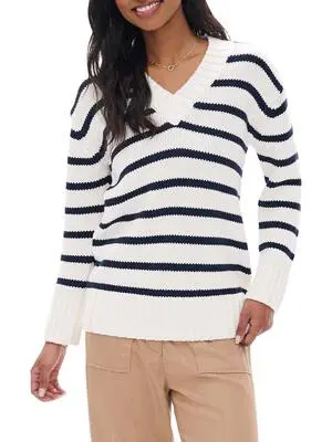 HATLEY Striped V-neck Sweater - Cream