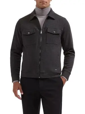 Bugatchi Houndstooth Full-zip Blouson Jacket - Black
