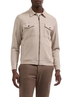 Bugatchi Houndstooth Full-zip Blouson Jacket - Cobblestone