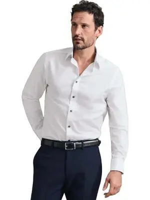 CHARLES TYRWHITT Non-iron Twill With Contrast Buttons Slim Fit Shirt - Charcoal
