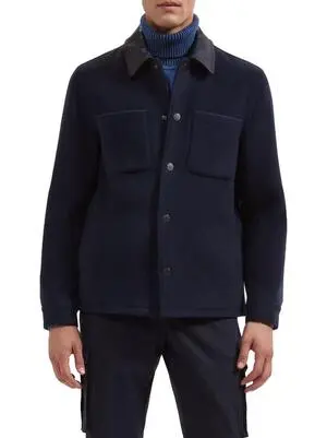 Bugatchi Wool & Cashmere Hybrid Shirt Jacket - Navy