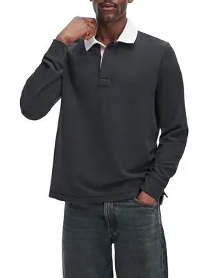 Rag & Bone Classic Long Sleeve Pima Cotton Piqué Rugby Polo - Black