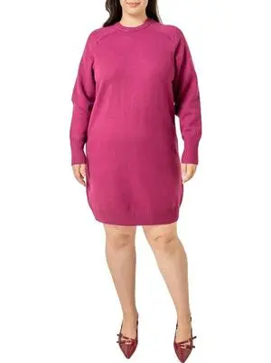 English Factory Knit Mini Dress With Crewneck And Raglan Sleeves - Wine