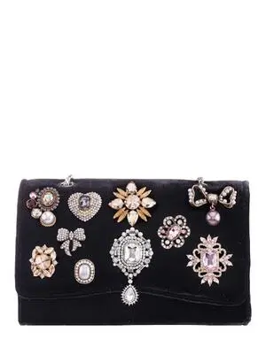 NINA Nina Navi Crystal Brooch Velvet Clutch