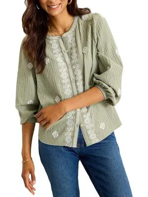 Tommy Bahama Embroidered Cotton Blend Gauze Top - Garden Gate