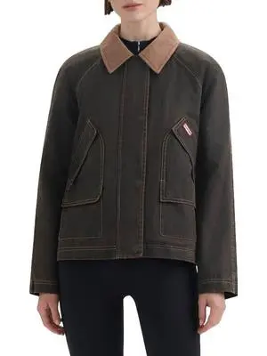 Hunter Washed Waxed Hunting Jacket With Suede Collar - Coffee