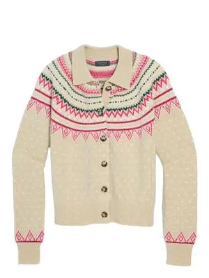 Vineyard Vines Fair Isle Polo Cardigan - Oatmeal Heather